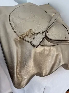 Coach | Bags | Coach Laura Gold Metallica Leather Tote Bag Charm F8336 ...